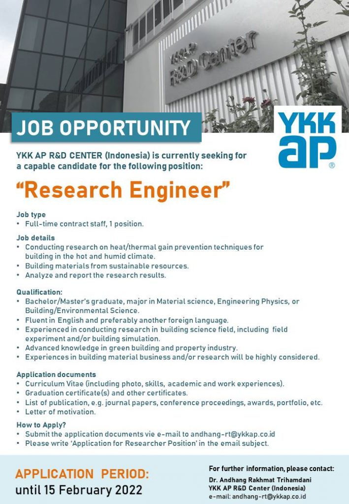 Lowongan Kerja di YKK AP R&D Center Indonesia – Departemen Teknik Nuklir dan Teknik Fisika